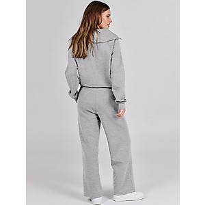 ANRABESS Women 2 Piece Outfits Sweatsuit Oversized Sweatshirt Sweatpants Tracksuit Sweat Lounge Matching Set 2025 Fall Trendy Light Grey X-Large