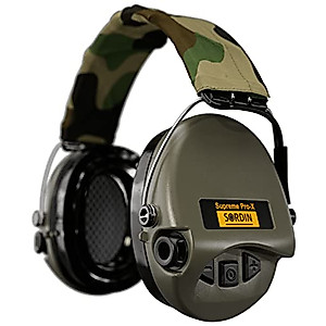 Sordin Supreme Pro-X LED Ear Defenders for Hunting & Shooting - Active & Electronic - Camo Band - Green Ear Muffs