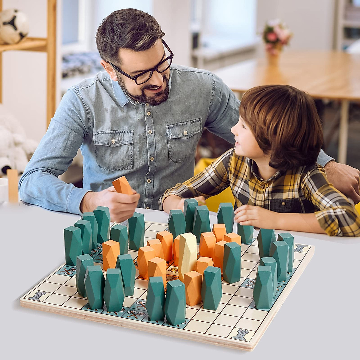 Wood Hnefatafl Viking Chess Board Game for Kids Adults Family Fun Tafl Play Set Pieces Solid Brain Teaser Intelligence Training,Travel Games