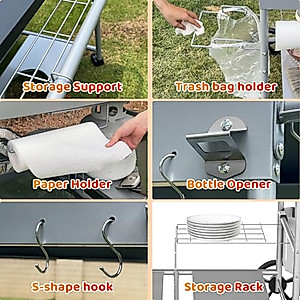 BBQMall Pizza Oven Table Cart for Ooni Koda/Karu/Fyra 16 & 12 with Pizza Topping Station, Movable Food and Prep Workcart, Outdoor Grill Stand for Ninja Woodfire, Blackstone Griddle Cuisinart etc Grill