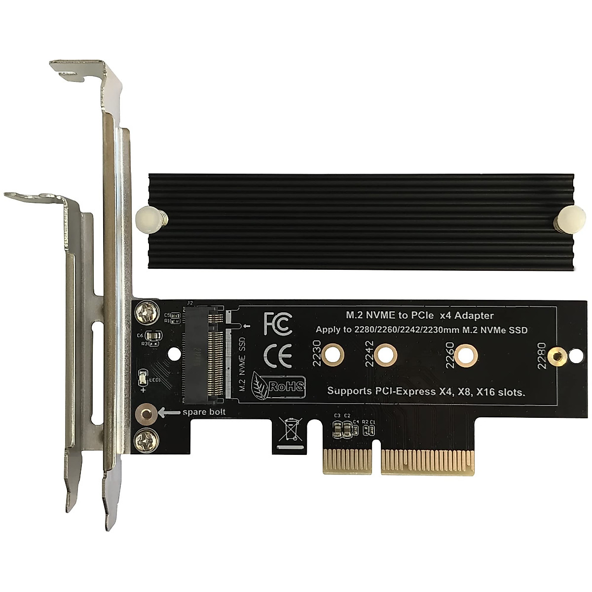 Bejavr M.2 NVME to PCIe 3.0/4.0 x4 Adapter, NVME/AHCI SSD to PCIe Expansion Card with Aluminum Heatsink Solution, Supports PCI-Express X4 X8 X16 Slots