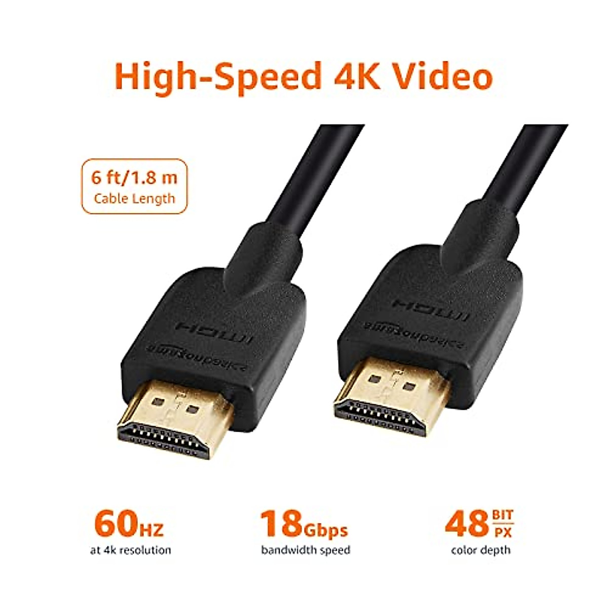Amazon Basics High-Speed 4K Ultra HD HDMI 2.0 Cable / Cord, 6 feet, 24-Pack, 18 Gbps, 60 Hz, 2160p, 48 bit, male-to-male, Ethernet Ready, 3D, Black