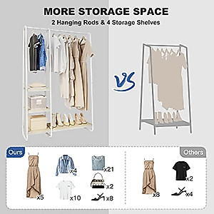 Raybee White Clothing Rack with Shelves, Heavy Duty Clothes Racks for Hanging Clothes Metal Clothing Rack Portable Wardrobe Rack Garment Rack Holds 245LBS 15.6" D x 39.9" W x 67.1" H
