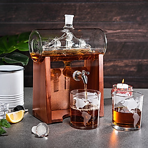 Whiskey & Wine Decanter Set 1250ml with 2 Whiskey Glasses, Liquor Dispenser For Home Bar, Ship Whiskey & Wine Decanter - Gift for Dad, Husband or Boyfriend - The Wine Savant Lead-Free Crystal Glass