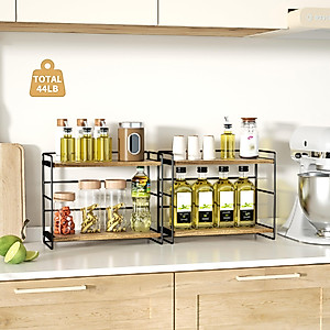 SRIWATANA Kitchen Countertop Organizer Set of 2, Bathroom Counter Shelf Spice Rack Sink Countertop Storage Desktop Large Wood Shelf - Carbonized Black