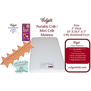 Colgate Mattress Portable Crib/Mini Crib Mattress Easy to Clean | Hypoallergenic | Waterproof | GREENGUARD Gold Certified White 24x38.5x83 Inch (Pack of 1)
