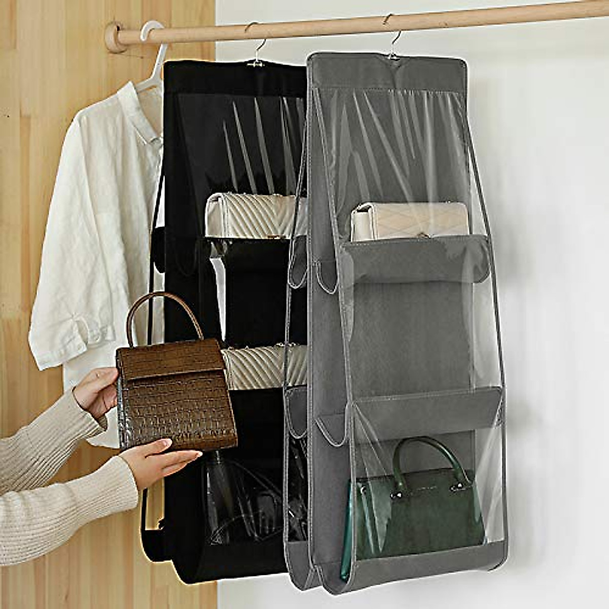 GINGA Hanging Storage Bag Purse Handbag Organizer, The Door Clost Hanging Storage Bag with 6 Pockets Width Pockets for Handbags Purses Clothing Homewares and Accessories