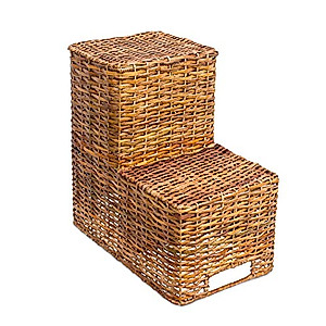 BirdRock Home Stair Basket for Staircases - Wicker Woven Storage Bin for Stairs - Natural Brown Organizer Baskets - Cut Out Handles - Reduce Clutter
