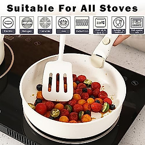 Vkoocy Non Stick Pot and Pan Set with Removable Handle, Ceramic Cookware Set Detachable Handle, Induction Kitchen Camping Stackable Pots Pans, Dishwasher/Oven Safe, Cream