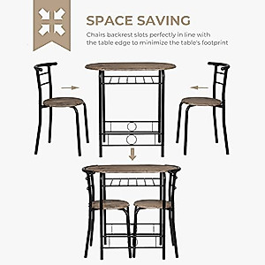 VINGLI 3 Piece Dining Set,Small Kitchen Table Set for 2,Breakfast Table Set for 2,Kitchen Wooden Table and 2 Chairs for Small Space/Dining Room/Apartment,Metal Frame,Wine Rack,Rustic