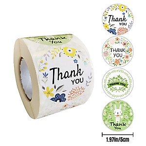 WOOHOOROO Thank You Floral Printed 500pcs 2" Roll Label Sticker Gift Decoration Seals