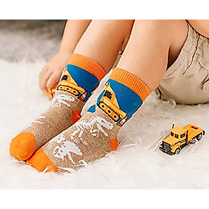 Jefferies Socks Boy's Dinosaur Construction Crew Socks 6 Pack, Multi, Medium