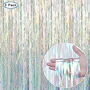 3 Pack Fringe Curtains Party Decorations,Tinsel Backdrop Curtains for Parties,Photo Booth Wedding Graduations Birthday Christmas Event Party Supplies (Transparent Rainbow)