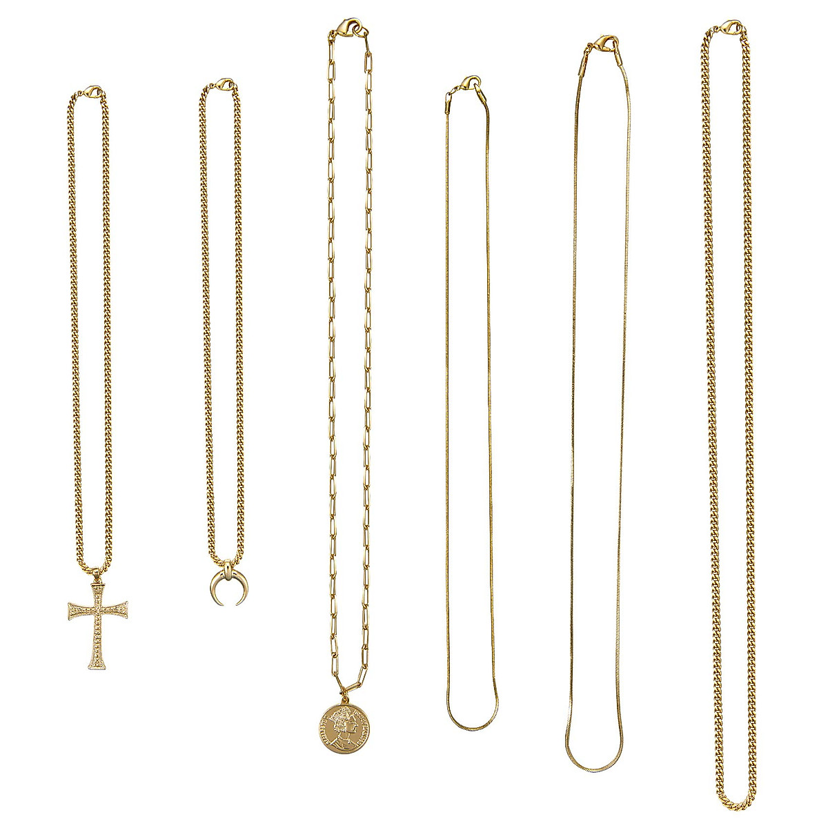 ACC PLANET Gold Layer Necklace Set 6PCS Gold Plated Multilayer Chain Moon Cross Coin Pendant Mother's Day Layered Choker Necklace for Women Gift