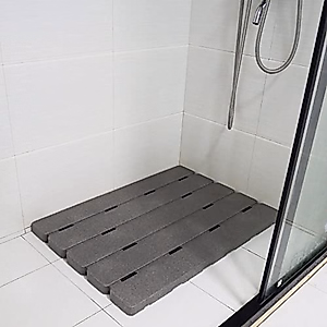 MatXwell Outdoor Bath Shower Mat Non Slip, 33.4x23.6 inch Extra Large Indoor Shower Mat with Drain Hole, Grey Eco-Friendly Styrofoam Lightweight Shower Floor Mat for Bathroom, Fast Drainage