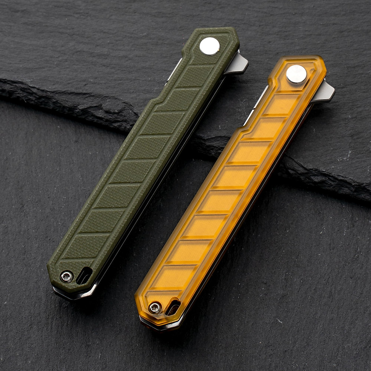 OLITANS G046 Mecha Mini Slim Folding Scalpel with 5pcs #24 and 5pcs #60 G14 Handle with Liner Lock, Utility EDC Pocket Knife with Back Clip（Green）