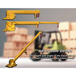 INTSUPERMAI Forklift Jib Boom Crane with 0-75° Adjustable Tilt Angle, 2 Ton/4400 LB Forklift Mobile Crane, Adjustable Forklift Crane Attachment with Truss Hoist Jib Boom Hook, Max 12.14ft/3.7m Length