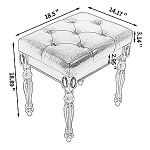 MODERION Solid Wood Vanity Bench Stool with Padded Cushion, Piano Bench with Wood Carving Legs, Button Breathing Leather Upholstered Seat, 18.89” x 18.5 x 14.17” Brown FD1533BN