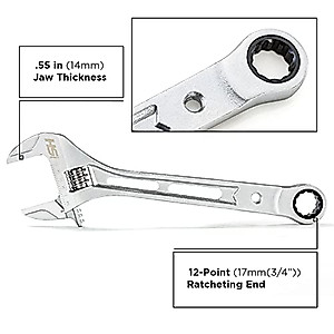 STEELHEAD 10” Wide-Mouth Adjustable Wrench w/Integrated 72-Tooth 12-Point 17mm Ratcheting End, 72-Tooth Gearing