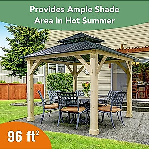 BBQ Gazebo Canopy Patiojoy 10'x10' Outdoor Patio Hardtop Gazebo Double Steel Roof Solid Wood Frame Grill Gazebo Shelter for Patio, Garden
