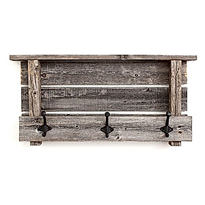 BarnwoodUSA | Rustic Wood Farmhouse Shelf with Hooks (Weathered Gray)