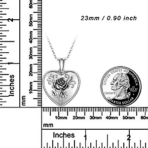 Cuoka Heart Rose Flower Locket Necklace 925 Sterling Silver Rose Pendant Necklace That Holds Pictures,Custom Photo Box Necklace Jewelry for Women Men