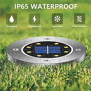 Jyniiw 8Pcs Solar Ground Lights Solar Garden Lights, 8LED Solar Lights Outdoor Garden Waterproof Disk Lights Landscape Lights for Yard Patio Pathway Lawn Driveway Deck Step and Walkway (Warm White)