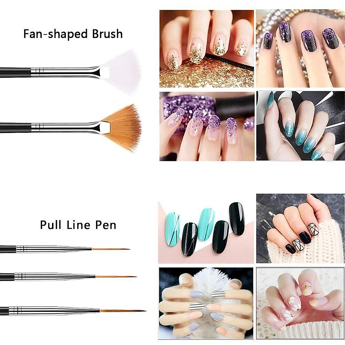 JOYJULY 20pcs Nail Art Design Tools, 15pcs Painting Brushes Set with 5pcs Dotting Pens, BLACK …