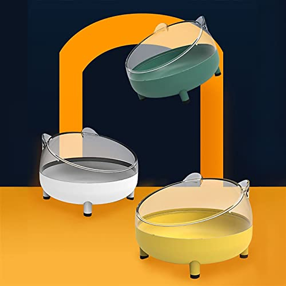 FUUIE Bowls for Food and Water Creative Cat Feeding Bowl Separable Stainless Steel Pet Feeder/Drinking Bowl for Small Medium Cat Dog Transparent Food Storager (Color : Blue Double Bowl)