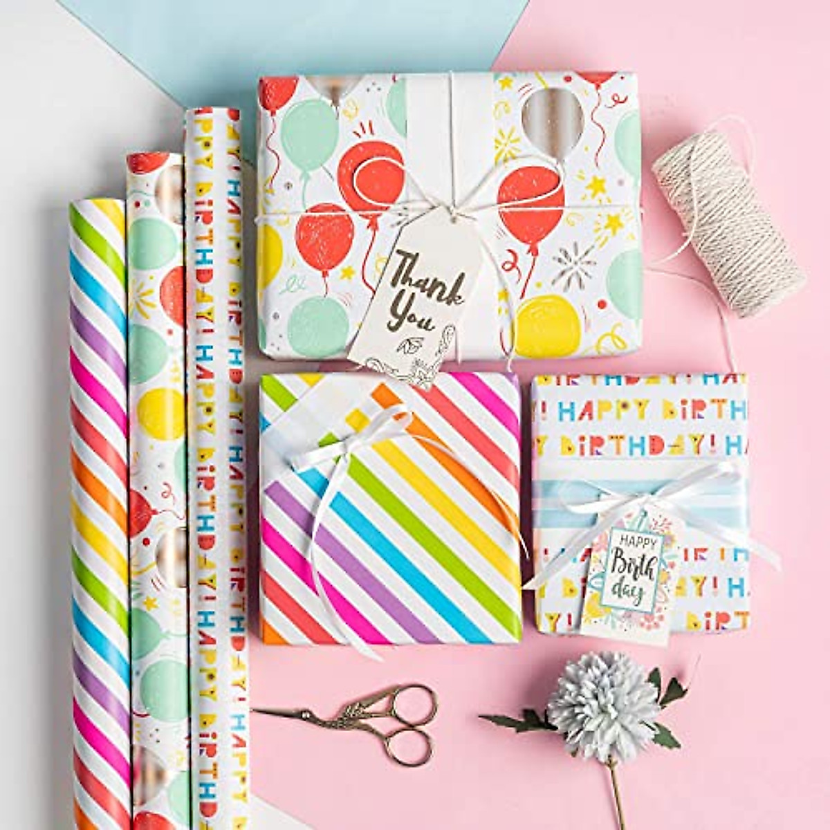 MAYPLUSS Birthday Wrapping Paper Roll - Mini Roll - 17 inch X 120 inch Per roll - Balloon Design (42.3 sq.ft.TTL)