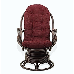 Lounge Swivel Rocking Java Chair Natural Rattan Wicker Handmade with Dark Brown Cushion, Dark Brown
