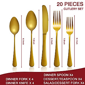 SUTETLW 20 PCS Kitchen Cutlery Set - Stainless Steel Flatware for 4 Dishwasher Safe Kitchen Tableware Ware Include 4pcs Spoon,4pcs Fork,4pcs Knife,4pcs Dessert Fork,4pcs Teaspoon (Rainbow)