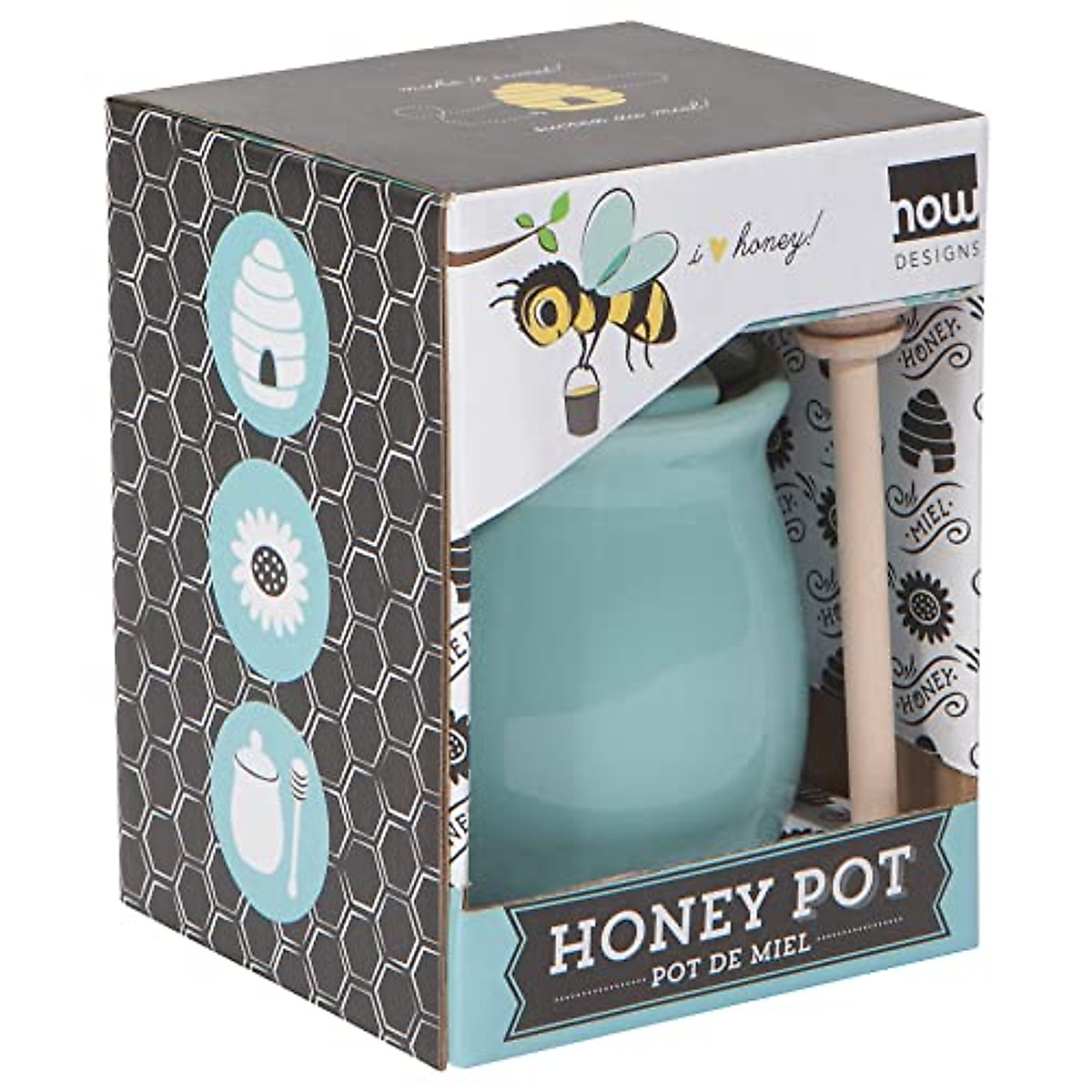Now Designs Honey Pot with Wood Honey Dipper, Eggshell Blue