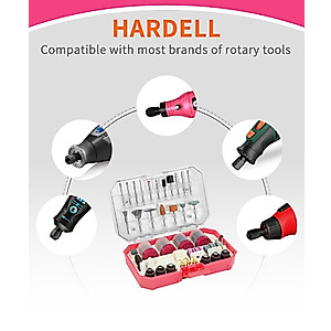 HARDELL Rotary Tool Accessories, 227pcs Power Rotary Tool Accessories Kit, 1/8"(3.2mm) Diameter Shanks, Universal Fitment for Easy Cutting, Polishing, Sanding, Carving, Grinding(Pink)