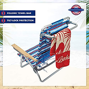 Tommy Bahama 5-Position Classic Lay Flat Folding Backpack Beach Chair, Aluminum , Red, White, and Blue Stripe