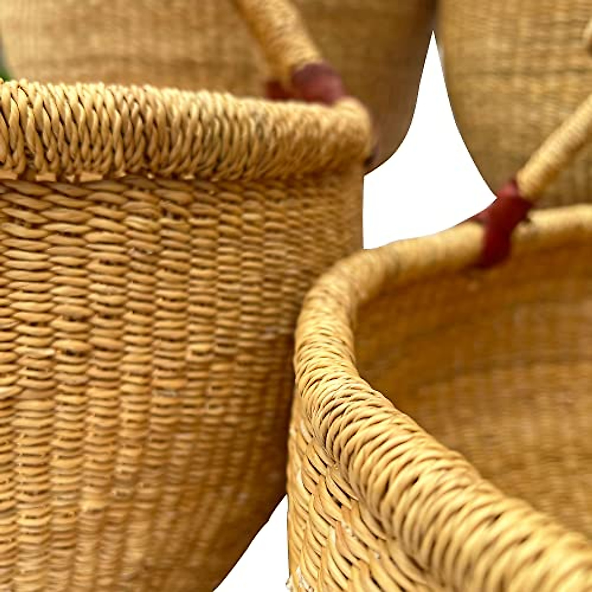 Deluxe Round Natural African Basket - Large 16" Round - by market women in Bolgatanga, Ghana with Africa Heartwood Project - GBLRN (Flat-packed)