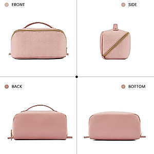 Telena Makeup Bag Large Capacity Travel Cosmetic Bag Portable Lightweight Makeup Organizer Bags for Women with Handle and Divider Open Flat Light Pink