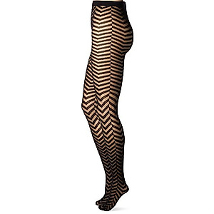 Music Legs Women's Zig Zag Waves Spandex Pantyhose, Black, One Size