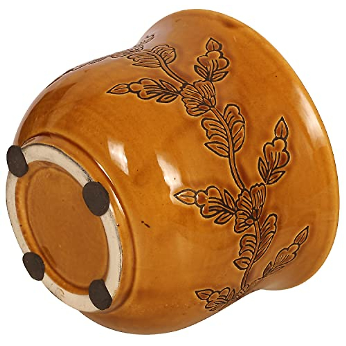 ABHANDICRAFTS Knitting Yarn Ball Storage Bowl Yellow Color Ceramic Yarn Bowl for Knitting and Crocheting with Hand Carved Floral Design