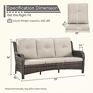Gardenbee Outdoor Couch Wicker Patio Sofa - 3-Seat Patio Sofa with Deep Seating and Comfortable Cushions, Beige
