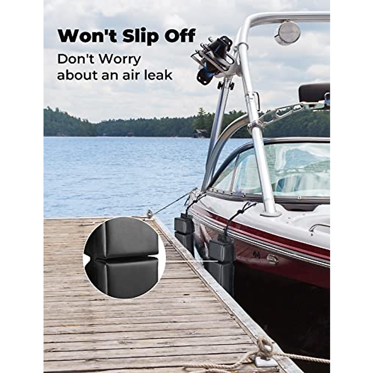 KEMIMOTO PWC Boat Fender, Marine Dock Fender for Straight-Edge or Corner, 2 Pack Boat Fenders Bumpers for Jet Ski with 2 Ropes, Black