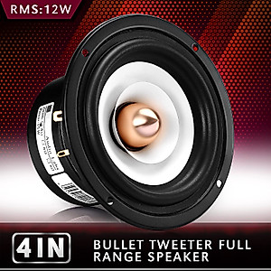 Facmogu 4 Inch Bullet Tweeter Full Range Speaker 4 Ohm, 5~15 Watt HiFi Tweeter Midrange Bass Integrated for Vocals Home Stereo Surround Sound Theater, 61Hz-18.5KHz Frequency Response 88dB