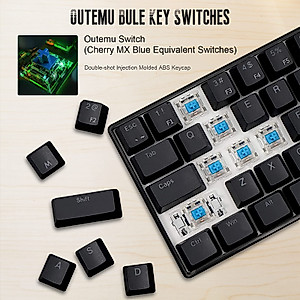 60% Wireless Wired Gaming Keyboard - 60 Percent Compact 61 Key Mini Mechanical Keyboard with RGB Backlit, Include 2.4Ghz USB Receiver and USB C Cable,Blue Switch for Desktop, Computer and PC