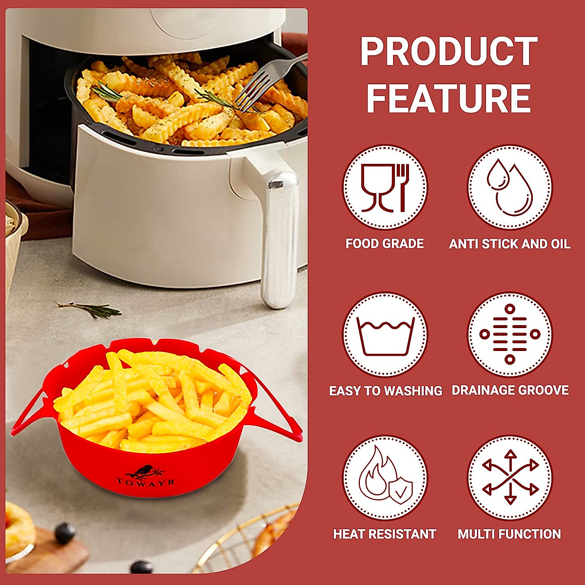 TOWAYR - Air Fryer Accessories Set - Safe Cooking Tools, Baking Trays, Pots, Pans, reusable Baskets, gourmia air fryer accessories- Perfect for Air fryer Liners and othr air fryer