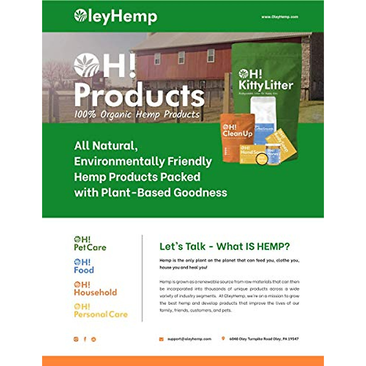 Oley Hemp Small Pet Hemp Bedding - Hamsters, Rabbits, Chickens, Birds, Rats, Reptiles - 100% Natural, Biodegradable & USA Grown - Super Absorbency Compared to Clay
