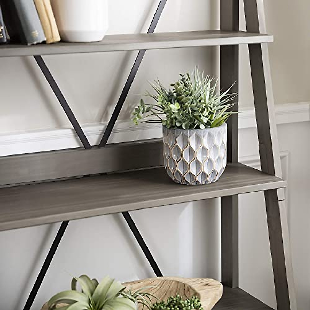 Walker Edison X Back Modern Farmhouse Wood Bookcase Bookshelf Home Office Living Room Storage, 4 Shelves, Grey
