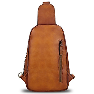 IVTG Genuine Leather Sling Bag for Women Sling Backpack Chest Shoulder Hiking Daypack Vintage Handmade Casual Crossbody Purse (Brown)