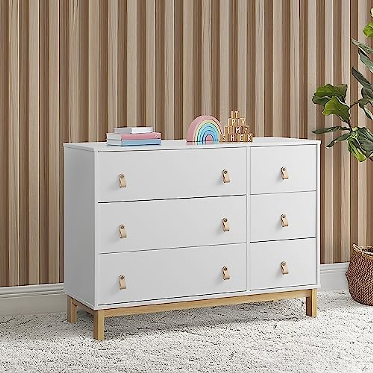 GAP babyGap Legacy 6 Drawer Dresser with Leather Pulls and Interlocking Drawers - Greenguard Gold Certified, Bianca White/Natural