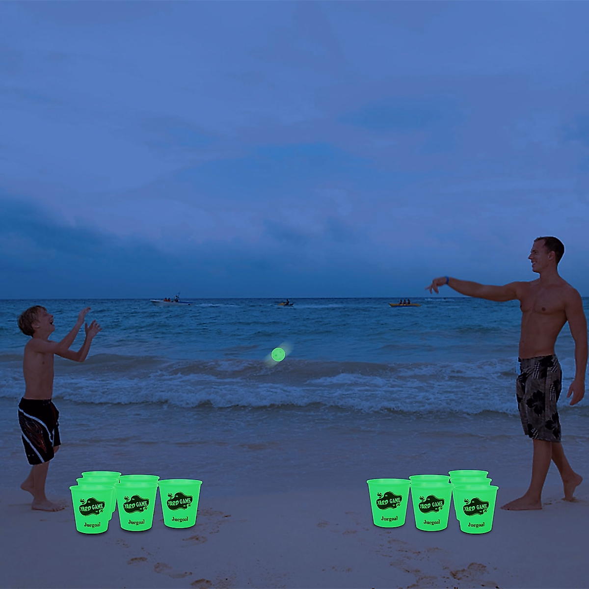 Juegoal Outdoor Toss Game Glow in Dark with Noctilucent 12 Buckets & 6 Balls, Throwing Game for Beach, Camping, Lawn and Backyard