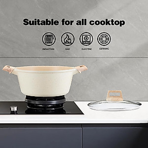 TIPTAP Nonstick Stock Pot,Granite Cookwear Soup Pot with Lid, 4 L/4.23 Qt Cooking Pot,Casserole Nonstick Stock Pot, Induction Pot for Soup, Broth, Chili, Stew - All Stove Compatible, (White)